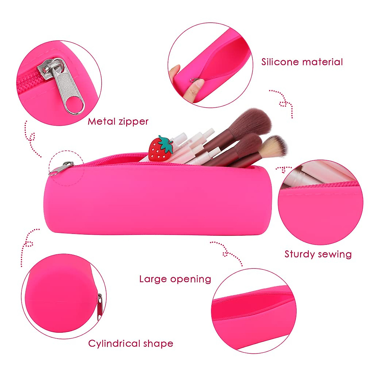 Oyachic Colorful Silicone Pencil Case Cylinder Pencil Pouch Zipper Pencil Bag Aesthetic Pencil Pouch Pen Bag Women Makeup Office Markers Supplies