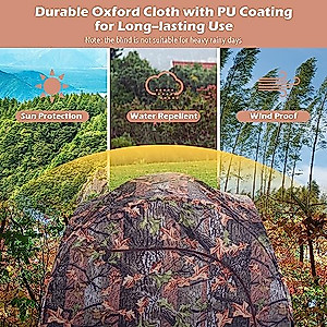 HAPPYGRILL Pop Up Hunting Blind Portable Ground Blind Waterproof Hunting Tent for 2-3 People, Camouflage Hunting Tent with 360 Degree Mesh Windows