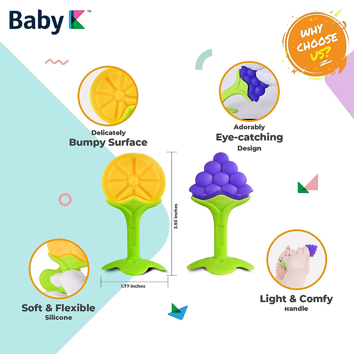 BABY K Baby Teething Toys Set 10 Pcs (Mint Green) - Teething Mittens for Babies - Freezable Teething Toys for Gum Relief - Sensory Toys for Babies with Soft Nubs - Rattles for Babies 6-12 Months