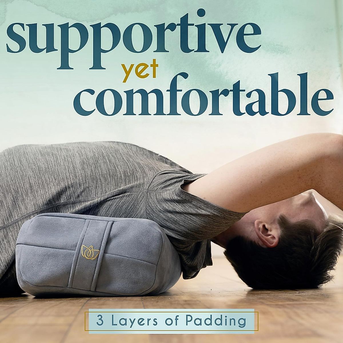 Florensi Yoga Bolster Pillow-Luxurious Velvet Bolster for Restorative Yoga-Large Rectangular Cushion with Carry Handle-Supportive Meditation Cushion-Machine Washable Cover and Carry Handle(Light Blue)