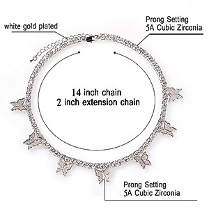 Jacruces Butterfly Necklace Tennis Chain Butterfly Choker Bling Iced CZ Butterfly Necklace Silver Women (16, 3mm-Silver)