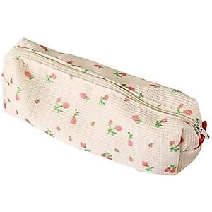 TypoGrove Pink Floral Style Pencil Bag Women Pencil Case Pen Holder Coin Pouch Cute Simple Pen Bag Organizer Multifunction Cosmetic Makeup Storage Bag