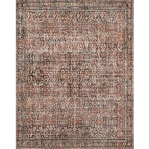 BESBLEE 5X7 Area Rugs Machine Washable Runner Rugs for Living Room Bedroom Hallway, Non Slip Indoor Soft Accent Distressed Boho Vintage Print Lightweight Thin Low Pile Carpet, Brick