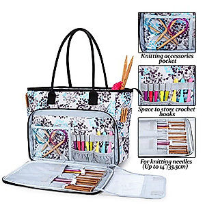 CURMIO Yarn Storage Bag, Knitting Bag for WIP Project, Crochet Hooks, Knitting Needles(up to 14"/35.5cm) and Yarn Skeins, Dandelion(Bag Only)