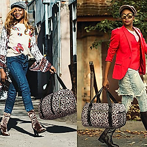 Gym Bag for Women with Shoe Compartment Waterproof, Sports Duffle Bag for Travel Duffel Weekender Carry on Beach Yoga Overnight Luggage Mommy Maternity Hospital Bag Leopard Print 17.5 Inch