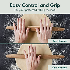 Ultra Cuisine French Rolling Pin for Baking - Dough Roller and Fondant Roller - Wood Rolling Pin for Ravioli, Pastry, Dough, Dumpling, Tortilla, Bread, & Pasta - Tapered Wooden Rolling Pin (17.75")