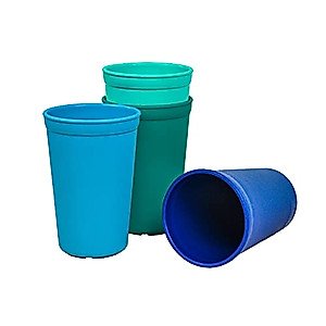 Re-Play Made in USA 10 Oz. Open Cups for Toddlers, Set of 4 - Reusable and Stackable Toddler Cups for Easy Storage - Dishwasher/Microwave Safe Kids Plastic Cups, 4.75" x 3.25", A True Blue