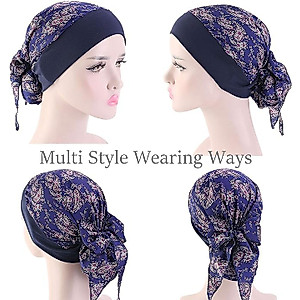 FADACHY Chemo Headwear Turbans for Women with Cancer, Summer Chemo Hats wIth Silky Long Hair Head Scarf, Fashion Soft Floral Headwraps Cancer Headcovers Hats