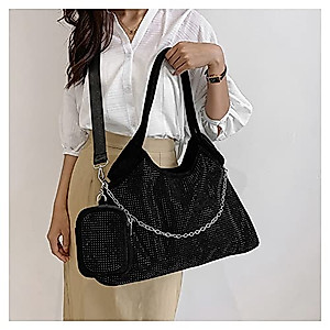 Jechin Bling Rhinestone Tote Handbag for Women, Glitter Tote Shoulder Top Handle Satchel Hobo Bags Large Capacity Handbag (black)
