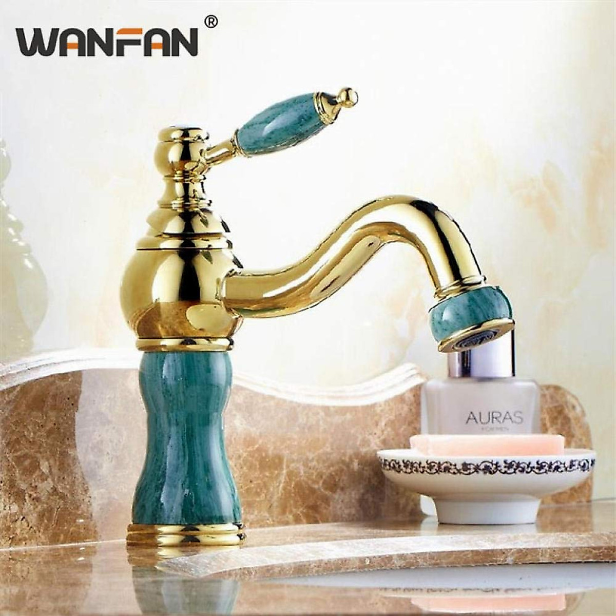ShiSyan Y-LKUN Bathroom Basin Faucets Decorative Marble White Classic Faucet Antique Brass Deck Mounted Bathroom Hotel Mixer Water Tap-Golden