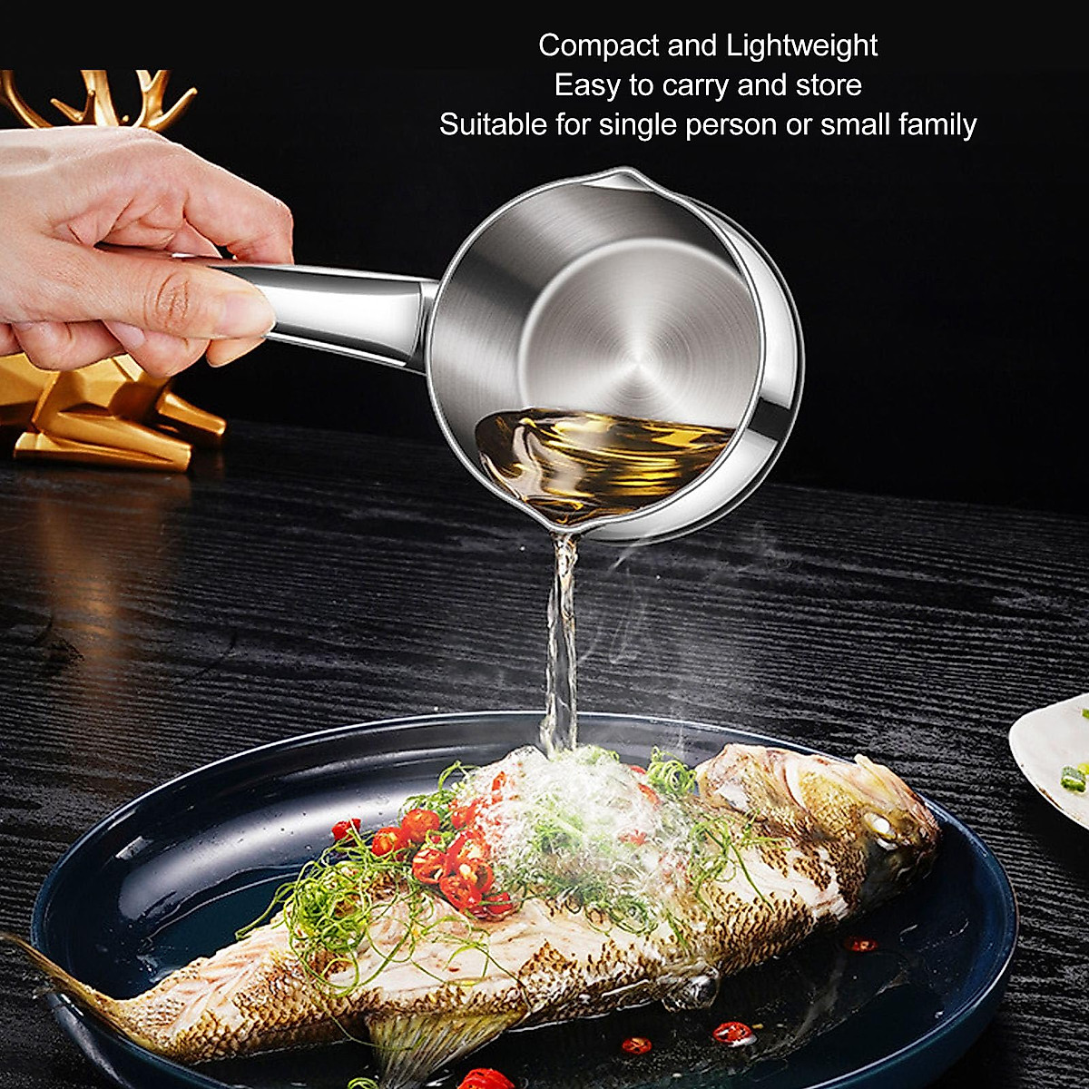 Jeanoko Small Metal Butter Warmer Pot Lightweight Portable 304 Stainless Steel Double Spout Mini Hot Oil Stovetop Milk Warmer Pot with Spouts Stove Chocolate Melting Coffee Tea Soup Warming