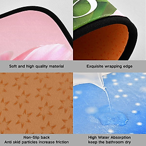 ALAZA Happy Mother's Day Pink Tulip Flower Floral 2 Piece Kitchen Rug Floor Mat Set Runner Rugs Non-Slip for Kitchen Laundry Office 20" x 28" + 20" x 48"