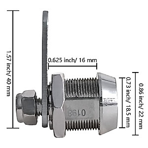 2 Pack Toolbox Lock 5/8" Tubular Cam Replacement Lock Hook Cam Keyed Alike with 4 Keys