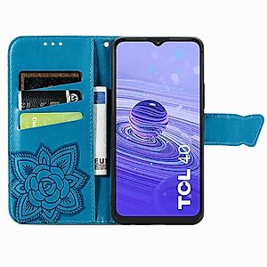 Ranyi for Lively Jitterbug Smart4 Case, Jitterbug Smart 4 Case, Butterfly Pattern Magnetic Wallet Case with Credit Card Holder Kickstand Flip Folio Leather Wallet Case for Jitterbug Smart4 -blue