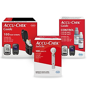 Accu-Chek Softclix Diabetes Blood Sugar Test Kit for Diabetic Glucose Monitoring: 100 Softclix Lancets, 100 Guide Test Strips, and Control Solution (Packaging May Vary)