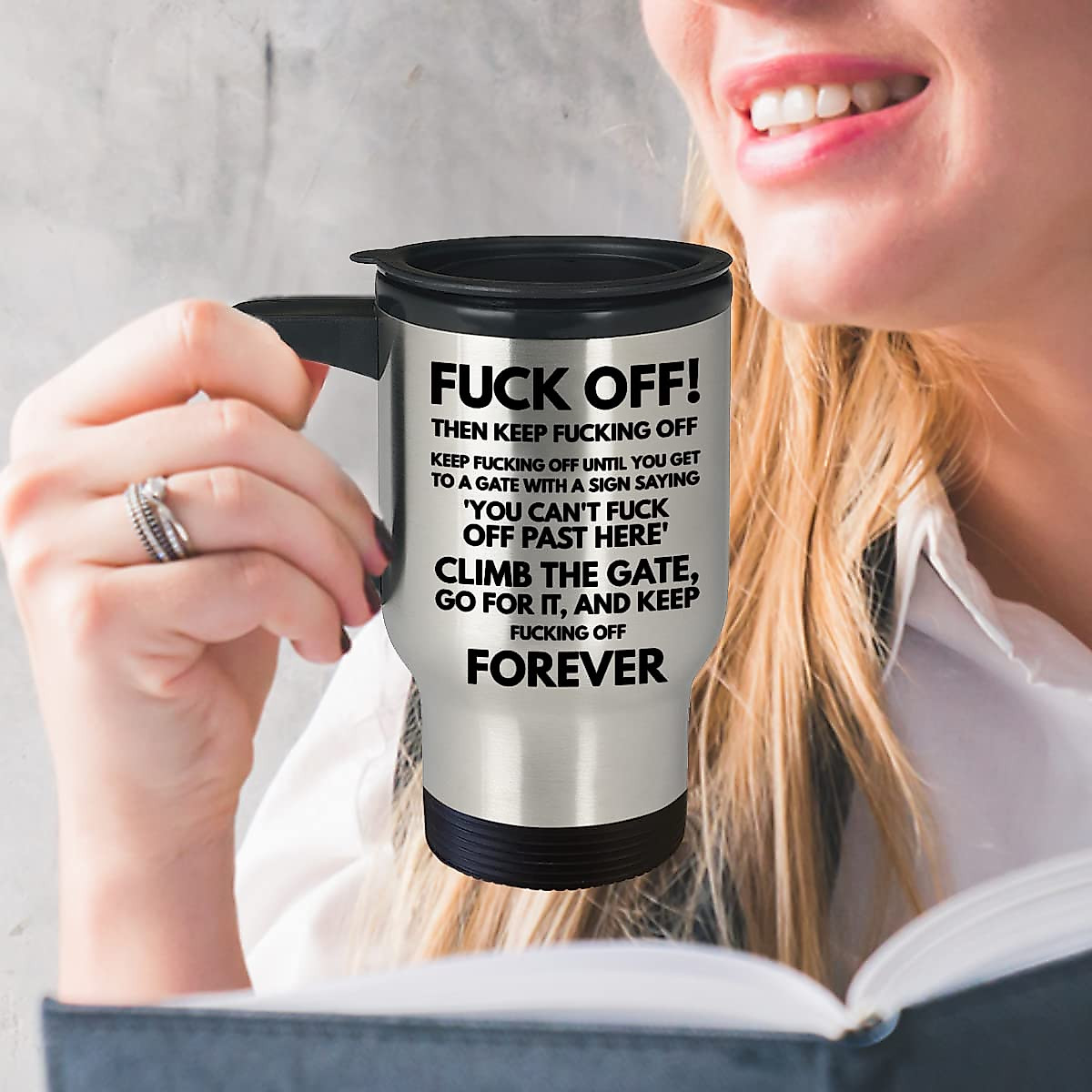 Fuck travel mug, fuck off forever funny coffee travel mug, rude inappropriate tea cup, funny gift idea