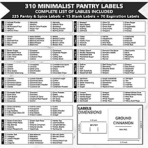 310 Pcs Kitchen Pantry Labels for Containers Preprinted with Blank and Expiration Labels, Minimalist Waterproof Labels for Spice Jars, Organizing Labels Stickers for Jars Canisters Storage Bins