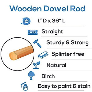 Dowel Rods Wood Sticks Wooden Dowel Rods - 1 x 36 Inch Unfinished Hardwood Sticks - for Crafts and DIYers - 2 Pieces by Woodpeckers
