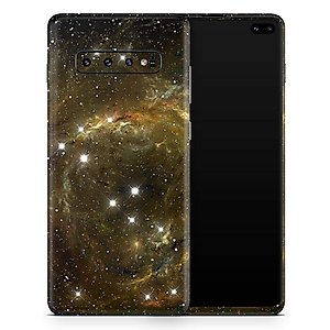 DesignSkinz Glowing Gold Universe Protective Vinyl Decal Wrap Skin Cover Compatible with The Samsung Galaxy S20 (Screen Trim & Back Glass Skin)