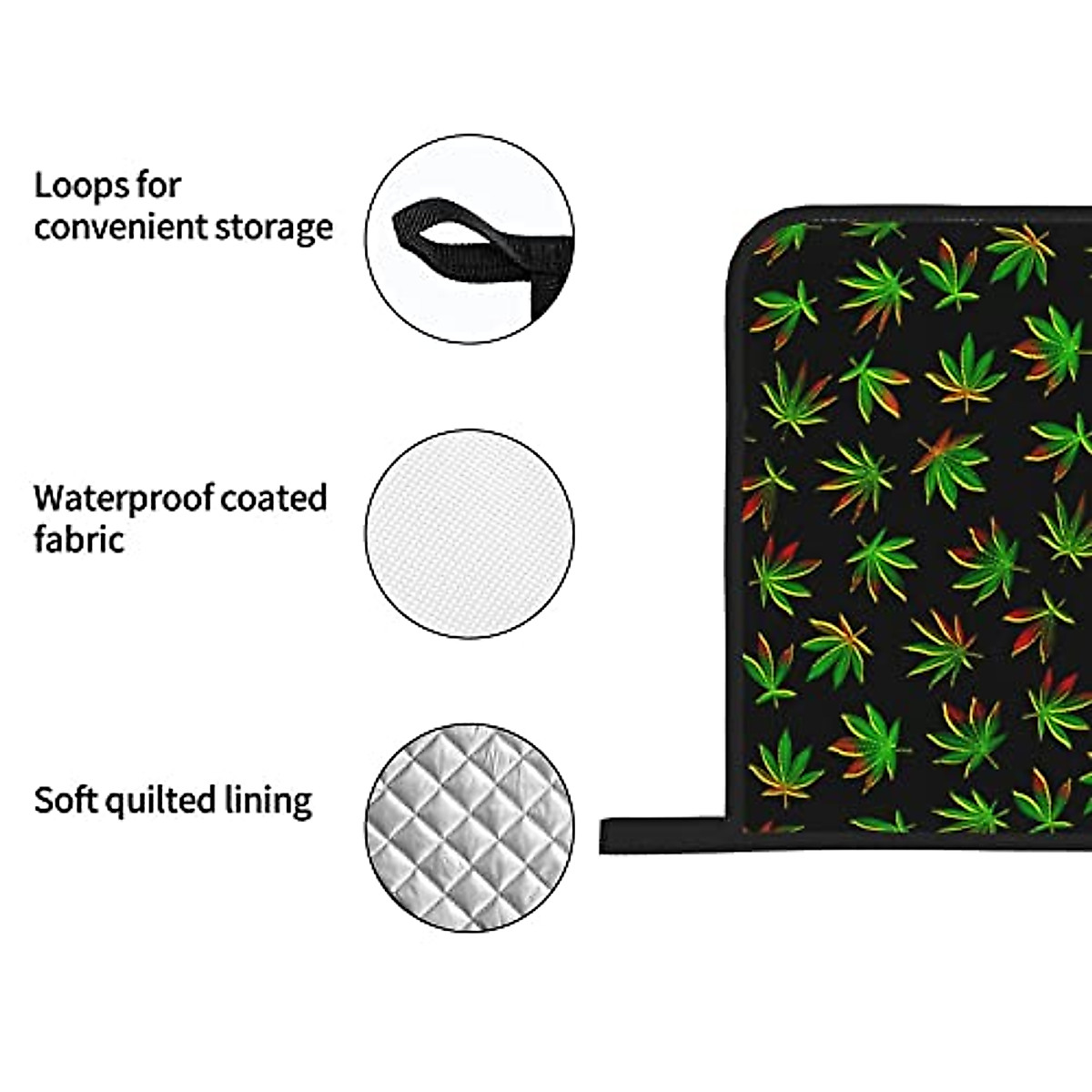 Oven Mitts and Pot Holders Sets Weed Leaf Print Oven Gloves Heat Resistant Potholders 4 Pcs Set Washable Non-Slip BBQ Gloves with Hanging Loop for Women Men Kitchen Baking Cooking Grilling