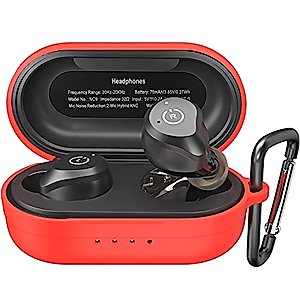 TOZO NC9 Protective Silicone Case Shockproof Soft Skin Cover for TOZO NC9 Earbuds with Front LED Visible and Keychain Red