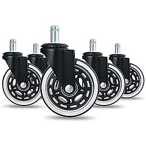 JMCQOO Office Chair Wheels Caster (5 pack), 3 Inch Soft PU Rubber Wheels Substitute-Heavy Load Support Durable Ball Bearings, Perfect Office Chair Stool Cushion-Not Scraping Universal Floor Carpet Fit