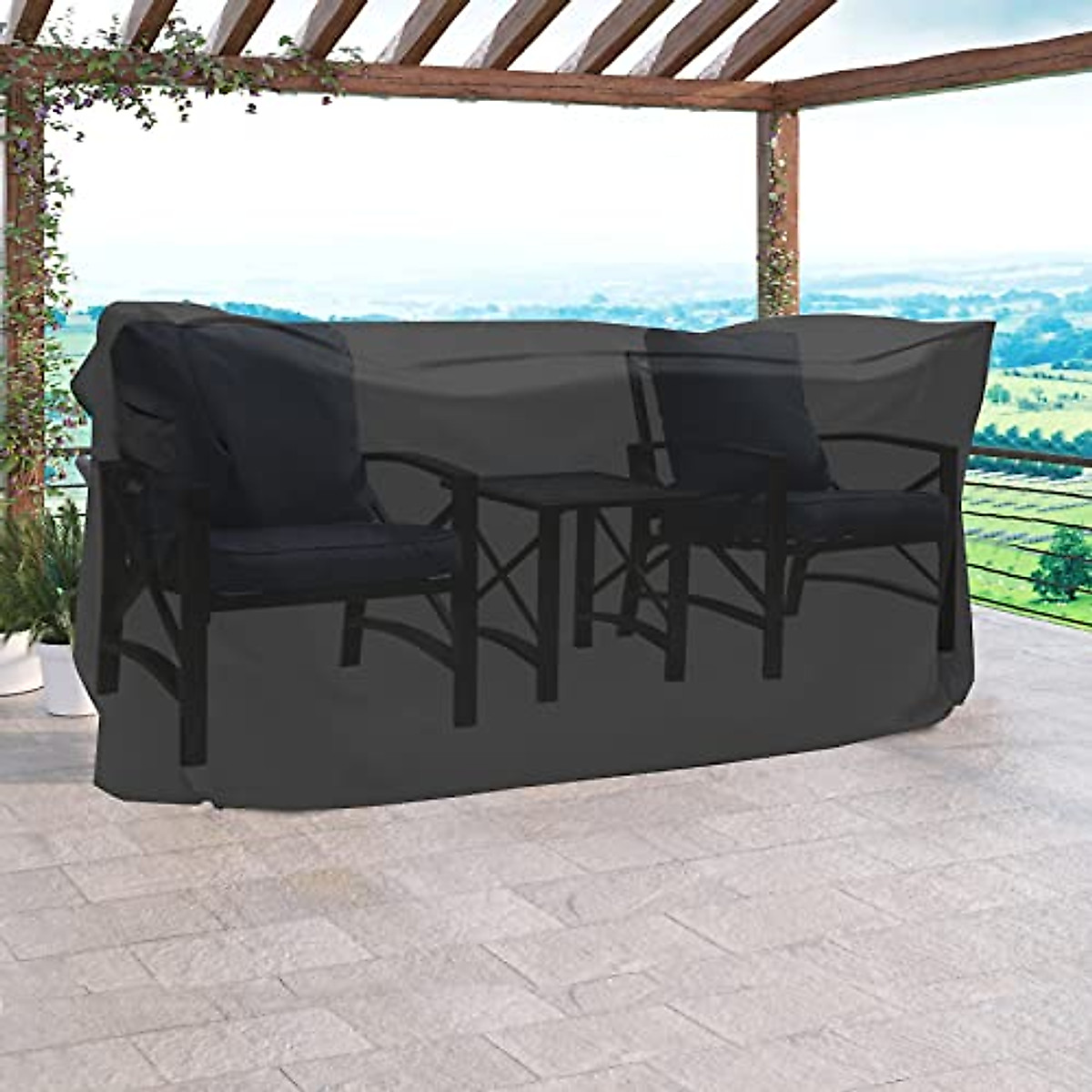 WOMACO Bistro Table and Chairs Cover, Waterproof Outdoor Veranda Garden 3 piece Bistro Set Cover, Heavy Duty Water Resistant Patio Furniture Set Covers (69"W x 31.5"D x 35"H)