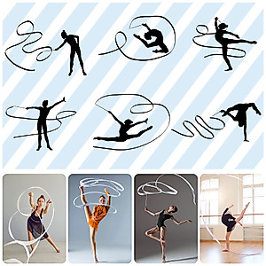 HyDren White Gymnastics Ribbon Sticks 4 Pieces Rhythmic Dancing Streamers Praise Ribbon Dancer Wand Twirling Baton for Adults Kids Ribbon Streamers for Talent Shows Artistic Dancing(White,4 Pieces)