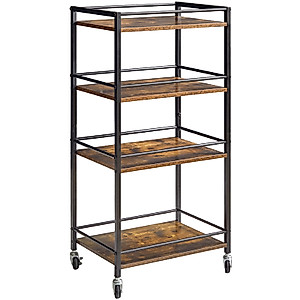 IBUYKE Industrial Bar Carts, Kitchen Storage Serving Cart, Mobile Kitchen Shelf，4 Tier Storage Cart for Bath, Kitchen, Bedroom, Living Room Rustic Brown and Black TMJ419H