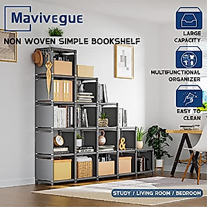Mavivegue Book Shelf, 16 Cube Storage Organizer, DIY Bookcase, Metal Cube Bookshelf,Tall Book case for Bedroom, Living Room,Office,Closet Storage Organizer, Grey Cubicle Storage Rack