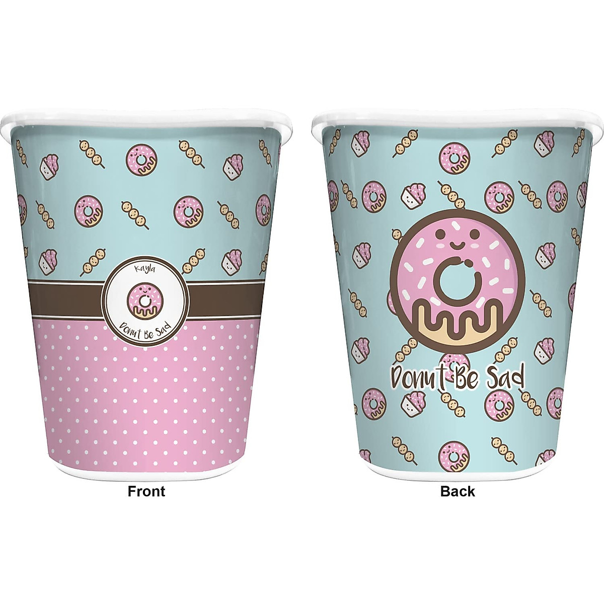 RNK Shops Personalized Donuts Waste Basket - Double Sided (Black)