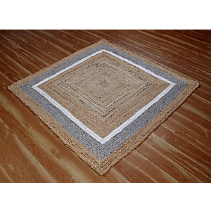 CASAVANI Heavy Material Hand Braided Jute Rug 8 Square Area Rug Kilim Rug Natural Jute Rug Beige Multi Hand Woven Rug Flatweave Rug Indoor Outdoor Rugs for Dining Room Custom Mat Hall Room