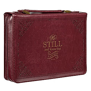 Christian Art Gifts Men's Classic Bible Cover Be Still and Know Psalm 46:10, Brown/Gold Faux Leather, Medium