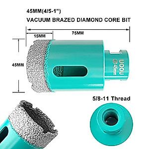 UOOU Diamond Hole Saw Kit for Porcelain Tile Ceramic Marble Brick Vacuum Brazed Diamond Core Drill Bits Deluxe Set for Porcelain Tile Granite Marble Stone Brick. ((25mm 35mm 45mm 51mm 65mm 75mm)+Sds Adapter)