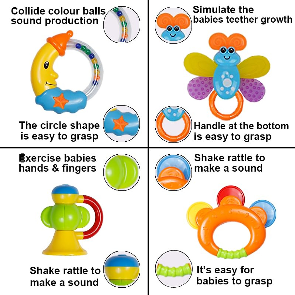 Baby Teether Rattles Sets Toy,Babies Grab Shaker and Spin Rattle Toy Early Educational Toys with Owl Bottle Set for 0,3,6,9,12 Month Newborn Toys Baby Boy Girl