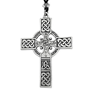 Large Celtic Cross Pendant Necklace - Pewter Irish Jewelry