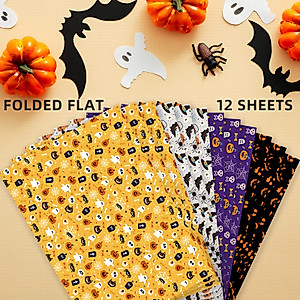 PlandRichW Halloween Wrapping Paper 12 Sheets Folded for Boys Girls Kids Man Women,Pumpkin Spooky Witch Hat Bat Halloween Decorations,Holiday,Party,Baby Shower Present Packing Each 20" X 29"