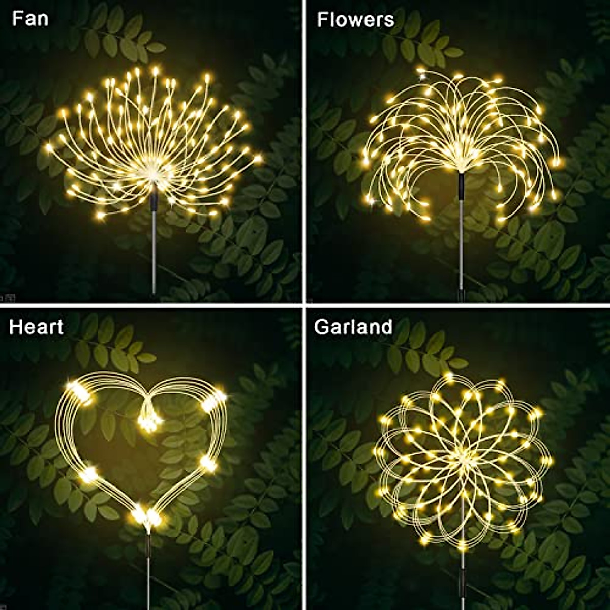 Solar Garden Lights, Firework Lights Outdoor 5 Pack 120 LED Solar Waterproof Decorative Starburst Lights Landscape Lamp Adjustable Brightness, Decor for Courtyard Garden Christmas Party(Warm White)