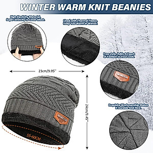 FZ FANTASTIC ZONE Mens Womens Winter Beanie Hat Scarf Set Warm Knit Thick Fleece Lined Skull Cap Neck Warmer for Men Women Dark Grey