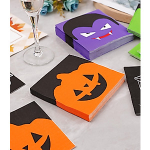 100 PK Halloween Cocktail Napkins - 4 Assorted Designs - 3-Ply Halloween Paper Napkins for Halloween Party Supplies Disposable Party Napkins Ghost Paper Beverage Napkins Bulk Kids Birthday