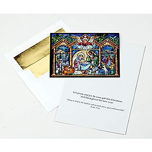 Stained Glass Nativity Religious Christmas Cards - Box of 15 Cards & 16 Envelopes
