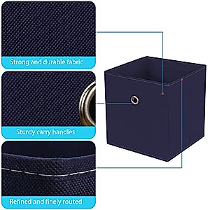 DABEACT Fabric Cubes Storage Containers ,11 Inch Cloth Storage Cube Foldable Storage Bins Cubes Organizer Baskets with Dual Handles for Shelf Closet Set of 3,(Navy Blue)