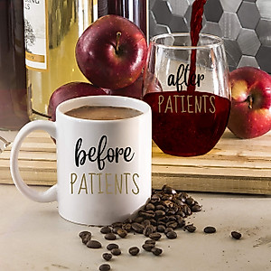 Before Patients, After Patients 11 oz Coffee Mug and 15 oz Stemless Wine Glass Set - Unique Gift Idea for Dentist, Dental, Medical, Hygienist, Doctor, Physician, Nurse - Perfect Graduation Gifts