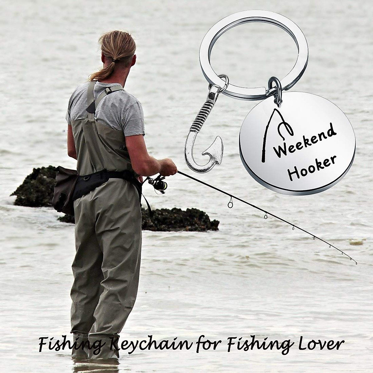 POTIY Fishing Jewelry Fish Hook Keychain Weekend Hooker Fish Hook Fishing Hooker Hook Line Fishing Gift for Fishing Lover Gift (Fish Hook Keychain)