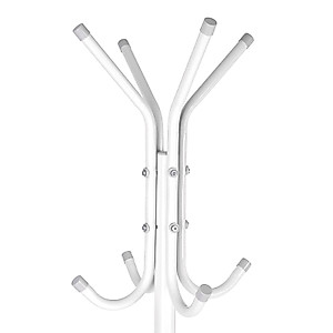 Yosoo Standing Entryway Coat Rack, Metal Coat Hat Rack Tree Stand Hanger Organizer for Jacket, Purse, Scarf Rack, Umbrella (White)