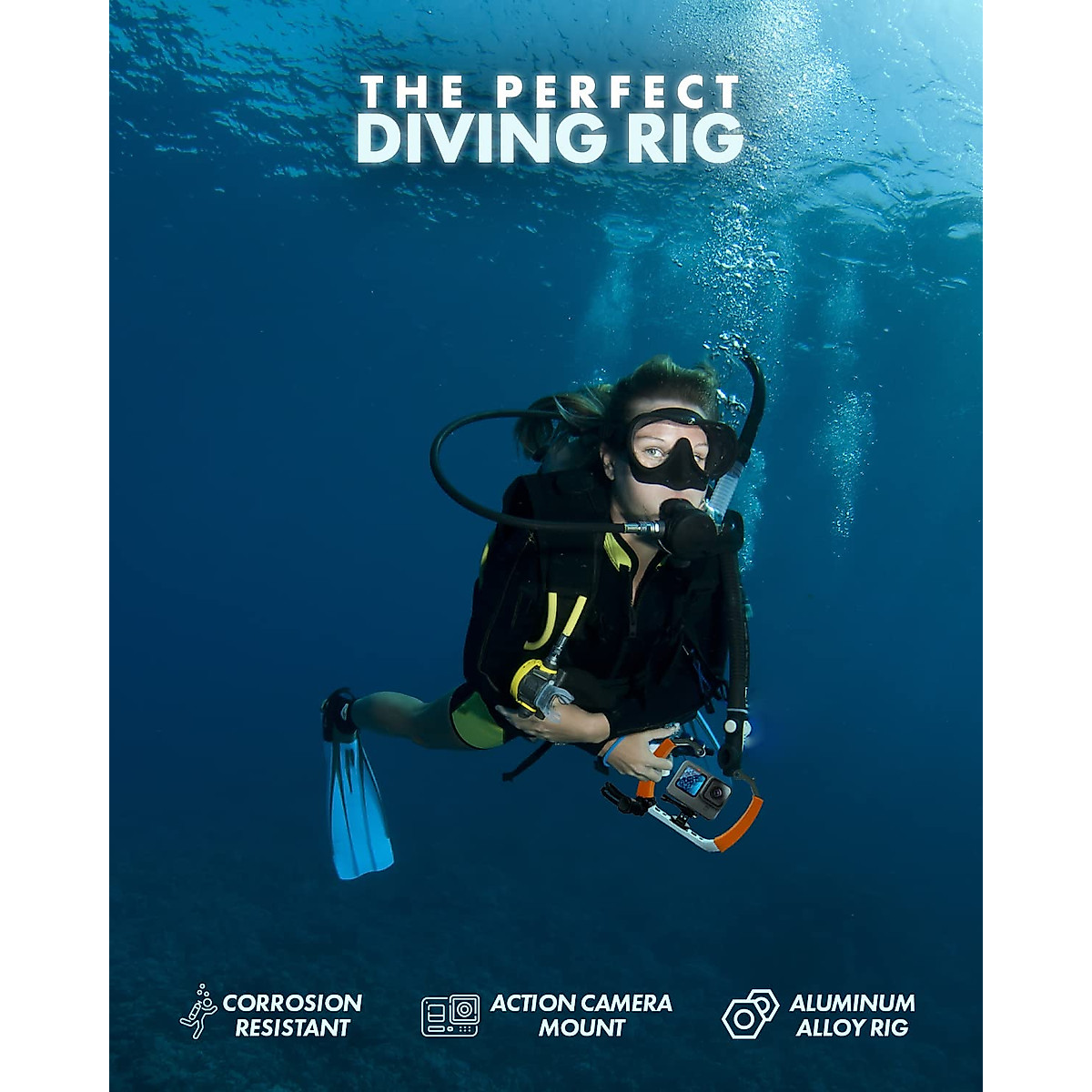 Movo GB-U70T Underwater Diving Rig for GoPro Hero with Cold Shoe Mounts, Wrist Strap - Works with HERO6, HERO7, HERO8, HERO9, HERO10, HERO11, and Osmo Action Cam - Scuba GoPro Accessory (Tangerine)