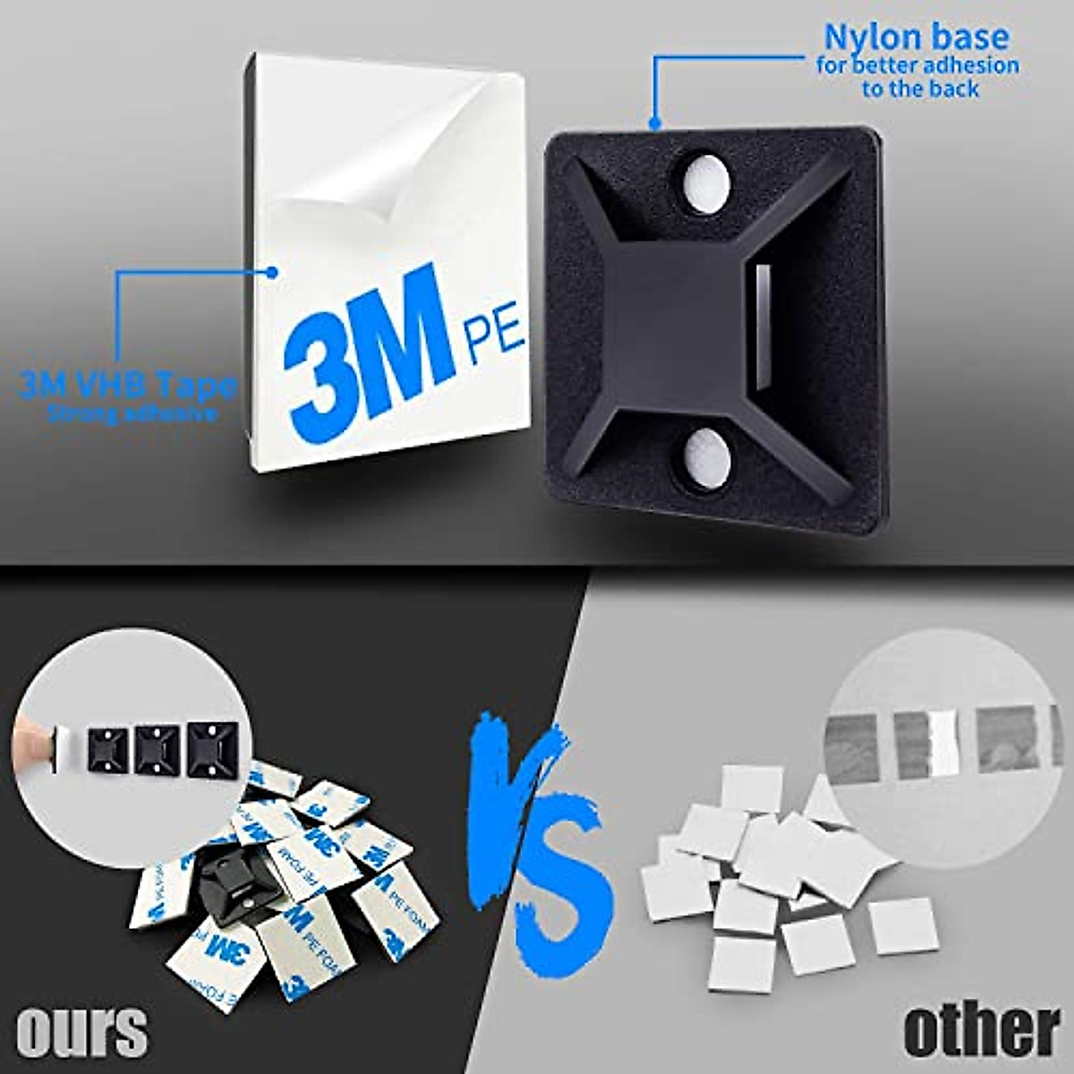 4/5" 100 Pack Zip Tie Mount With Cable Ties,Self Adhesive-backed Mounts For Wire Holder , Black Cable Management Clips Wall Anchors