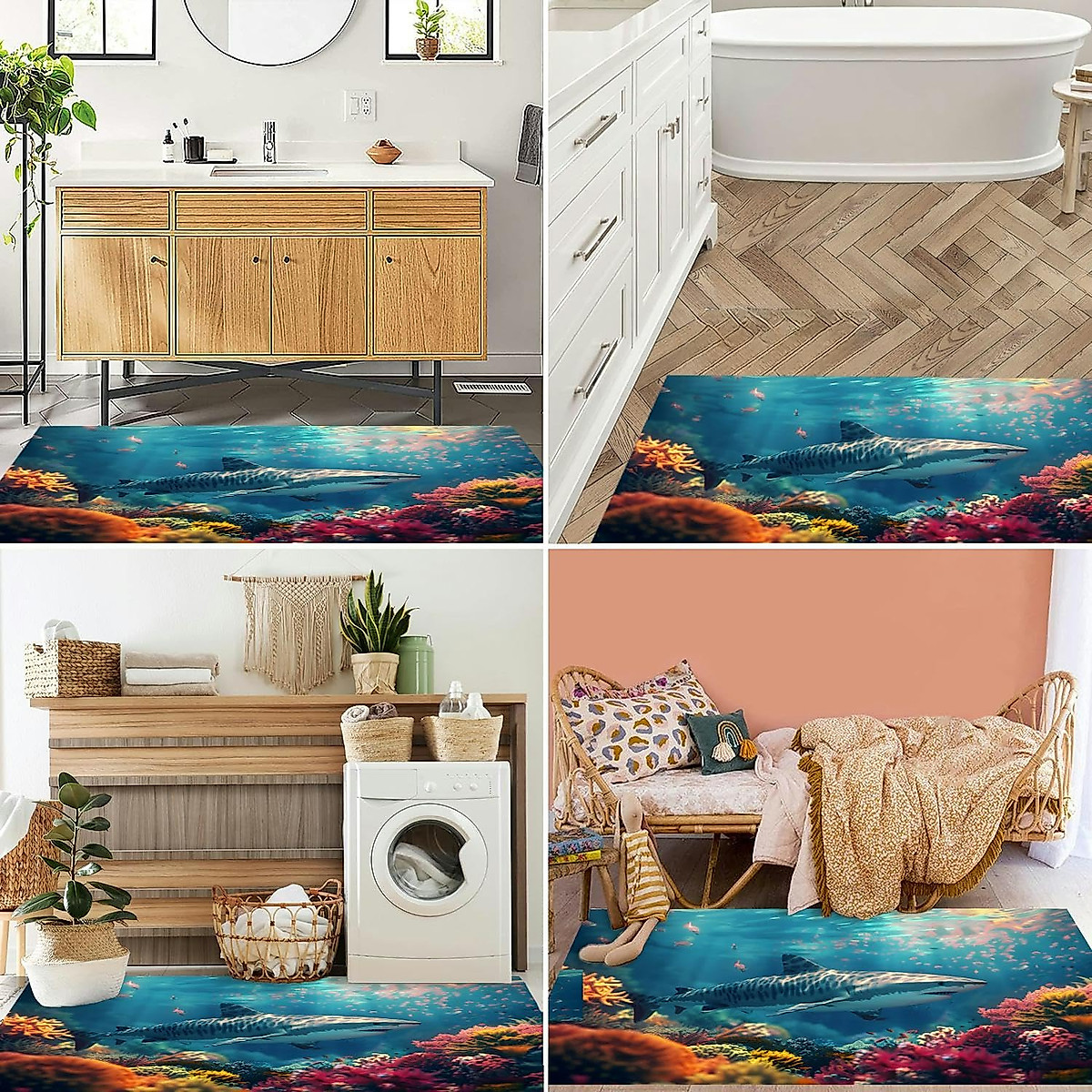A solitary tiger shark patrolling its territory surrounded by an ether 3x5 Rug Throw Rugs Entryway Indoor Front Door Mat Non Slip Bedside Area Rug For Bedroom Aesthetic Kitchen Carpet Machine Washable