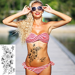 72 Sheets 3D Flowers Temporary Tattoos for Women, Fake Tattoos Body Art Arm Sketch Tattoo Stickers for Women and Girls