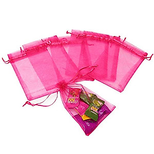 Dealglad 100Pcs Organza Bags 4x6 Inch, Hot Pink Small Jewelry Bags Drawstring Mesh Gift Bags Wedding Party Favor Christmas Candy Pouches